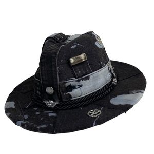 Accessories | Customize Patchwork Handmade Backgrey Denim Fedora Hat ...